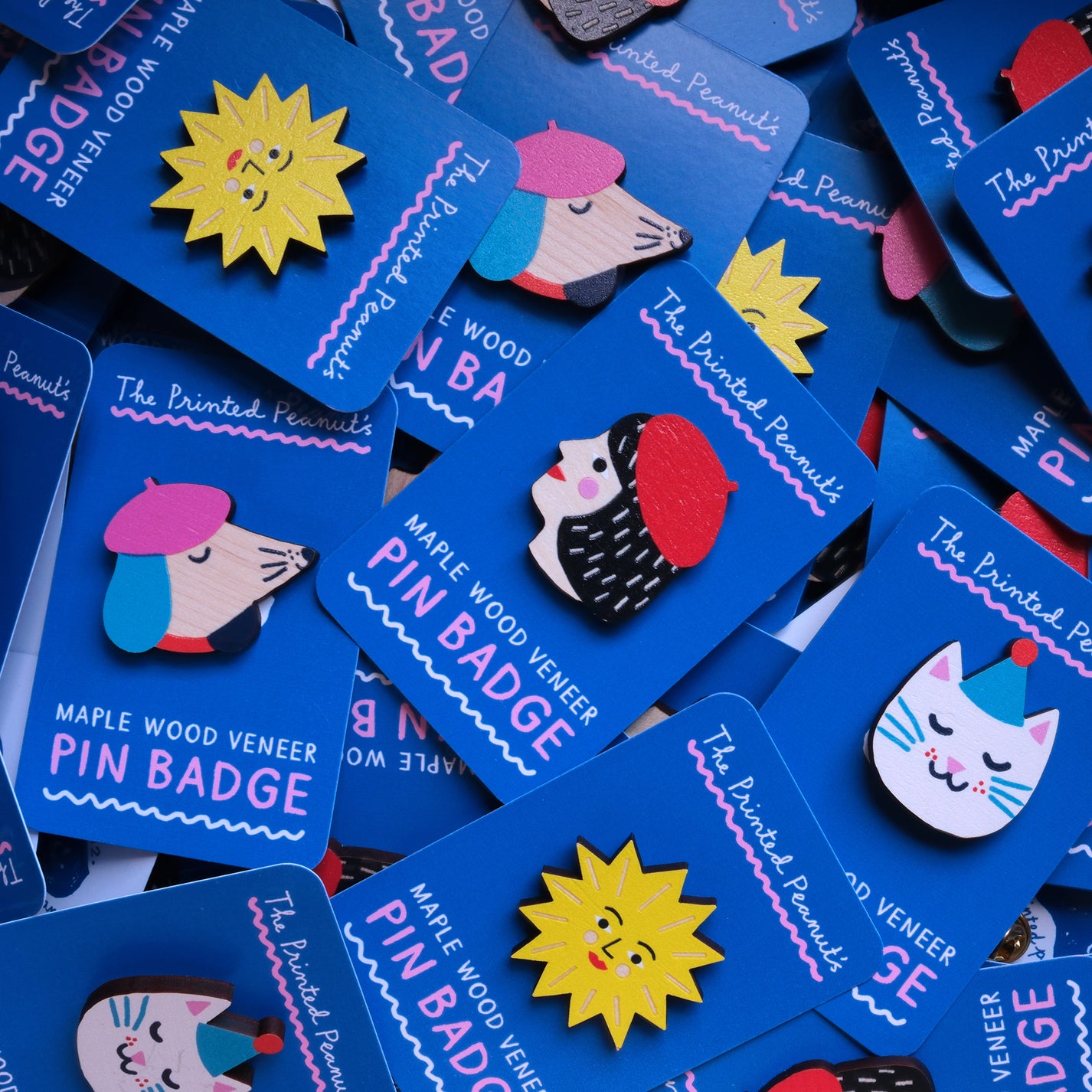Sun Printed Wooden Pin Badge – theprintedpeanut