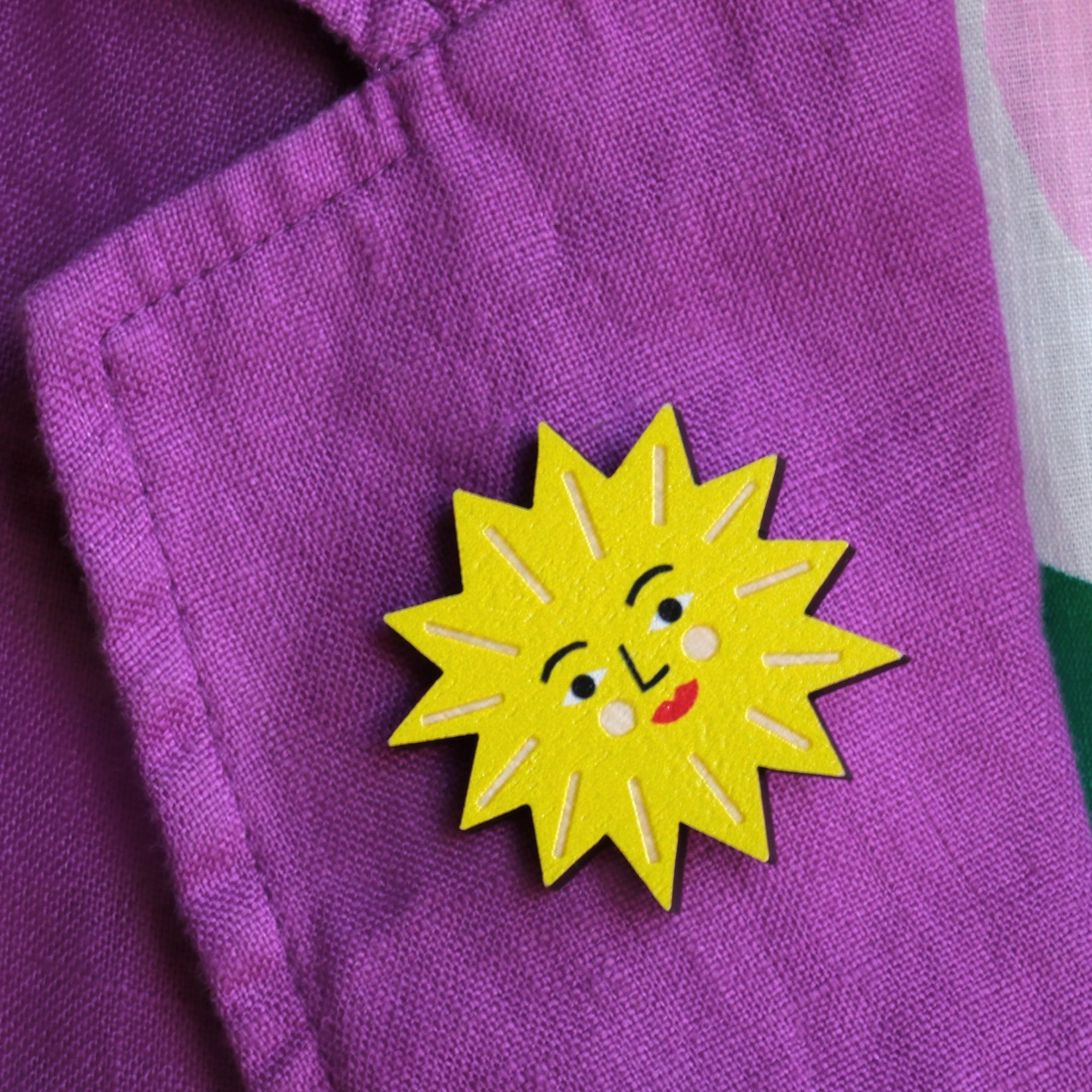 Sun Printed Wooden Pin Badge – theprintedpeanut